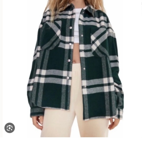 Zara | Jackets & Coats | Zara Green And White Wool Blend Oversized ...